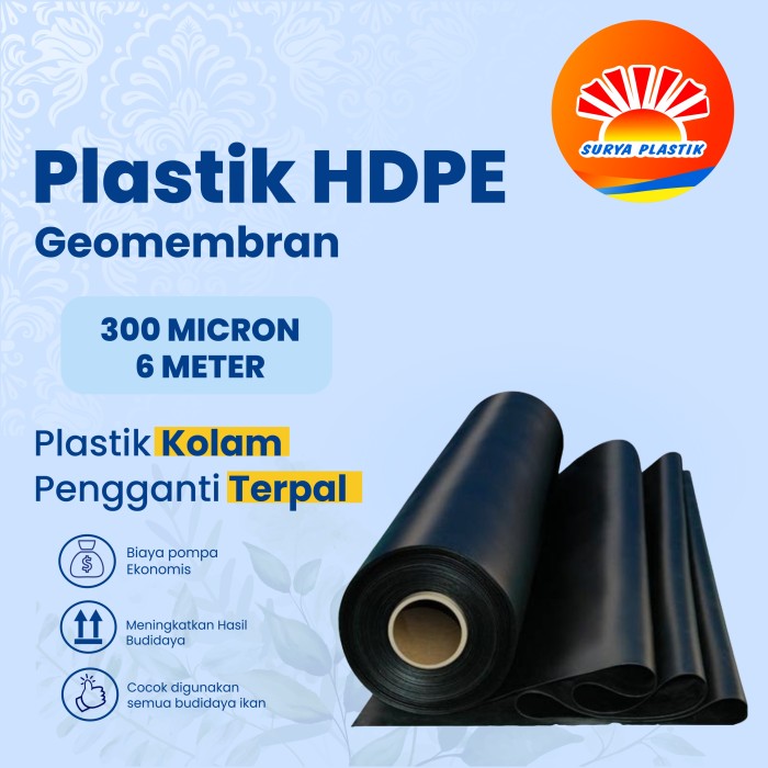 Jual Plastik Geomembran 6 Meter 300 Micron Hitam HDPE Terpal Kolam Ikan ...