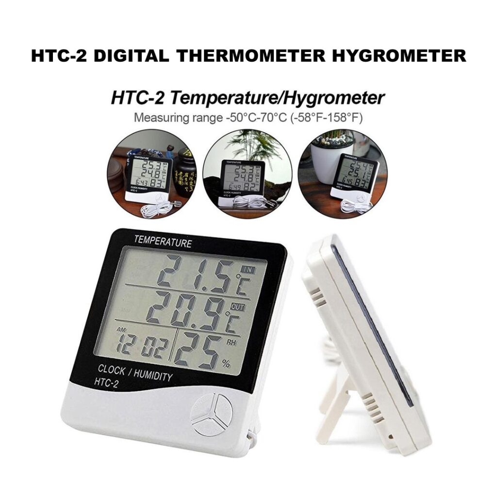 Jual HTC-2 Thermometer Suhu Hygrometer Clock Temperature Humidity Meter HTC - BibitBunga.com